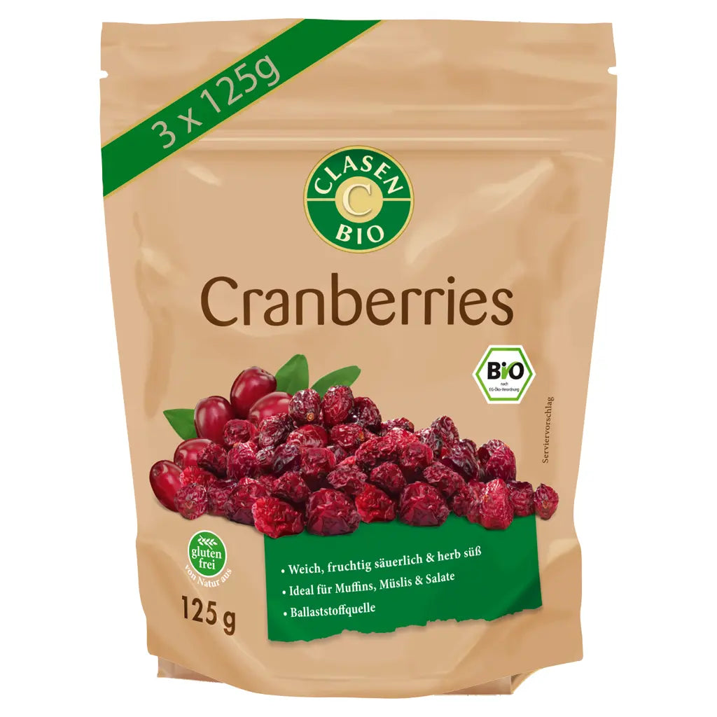 Bio Cranberries 3x125g – Ballaststoffquelle | CLASEN BIO
