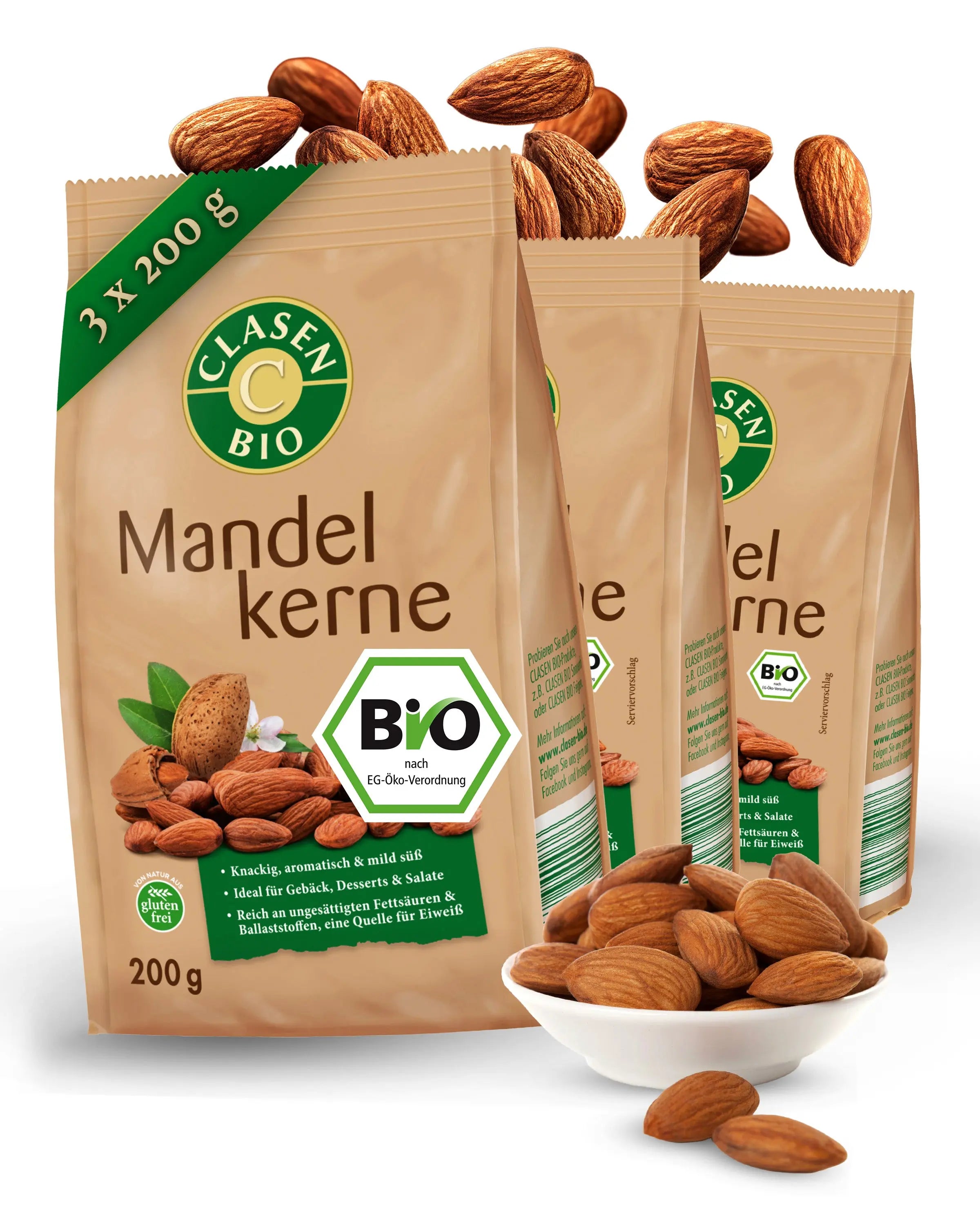 Bio Mandelkerne 3x200g – knackig & aromatisch | CLASEN BIO