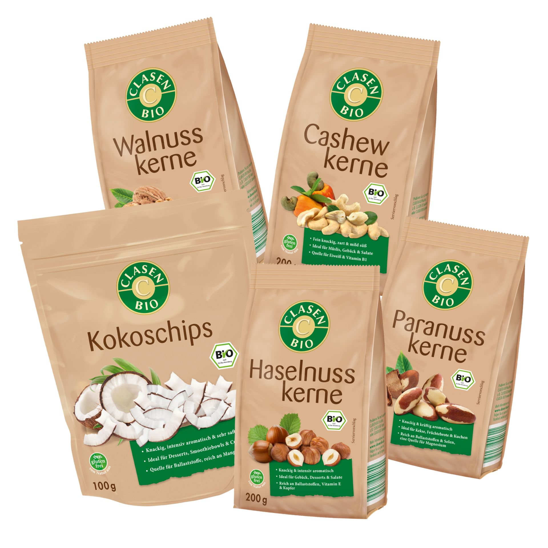 CLASEN BIO Nuss-Traum Box: Cashew-, Haselnuss-, Paranuss-, Walnusskerne ...